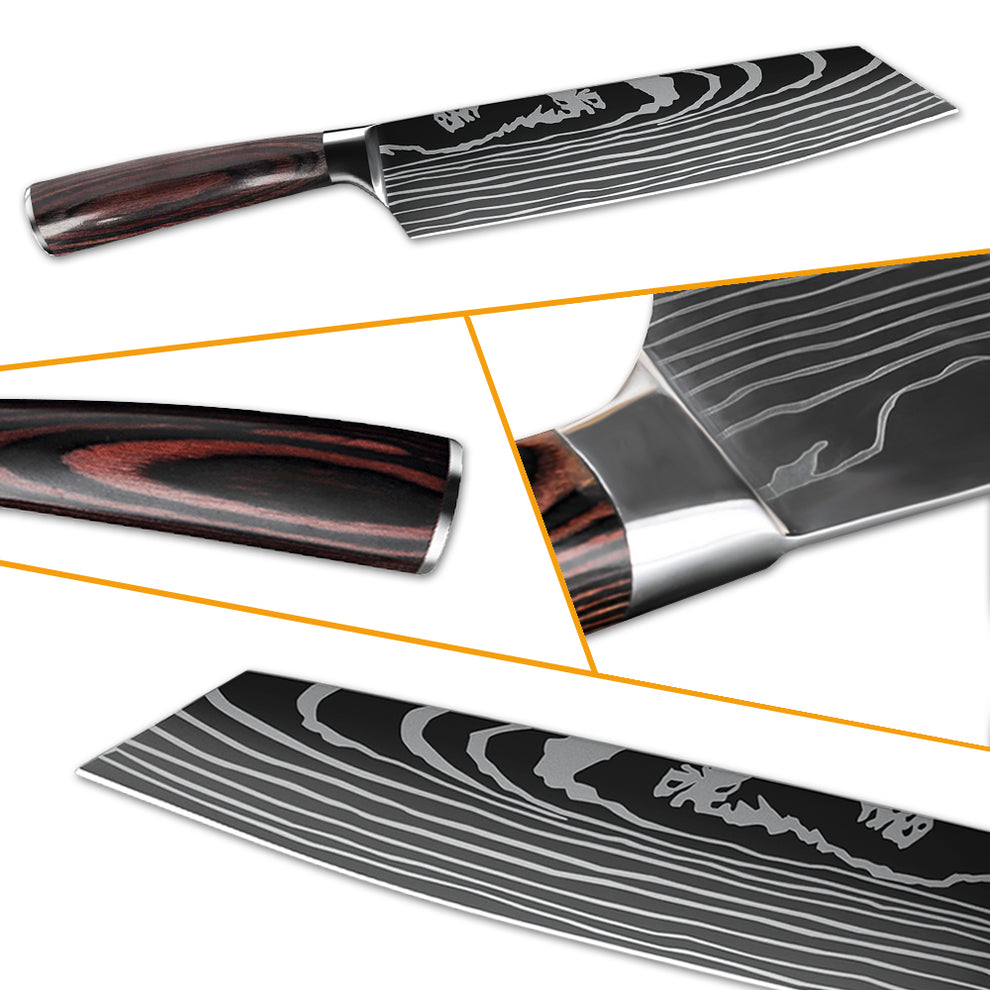 MDHAND 10 Types of Chef Knives, Kitchen Knife with Pattern, Stainless